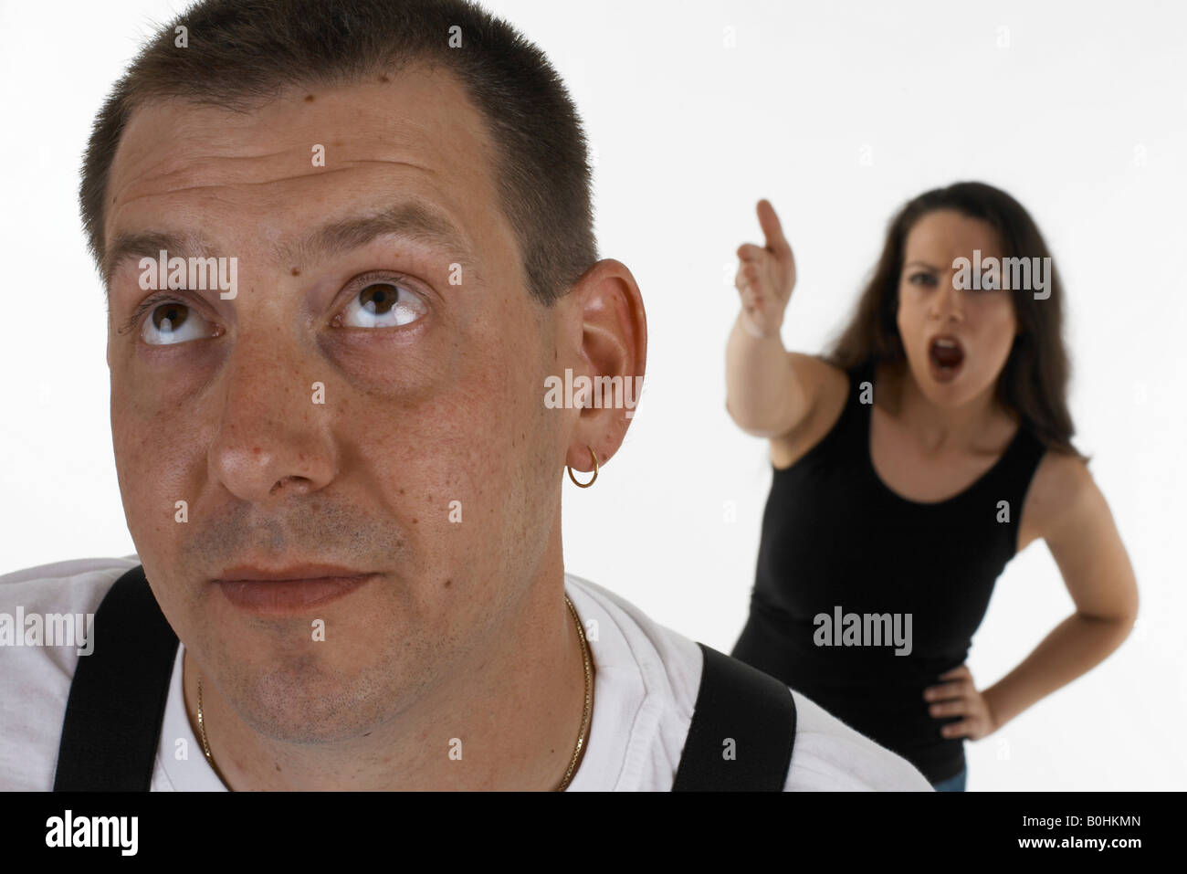 Woman shouting at a man, telling him off, giving him a lecture Stock ...