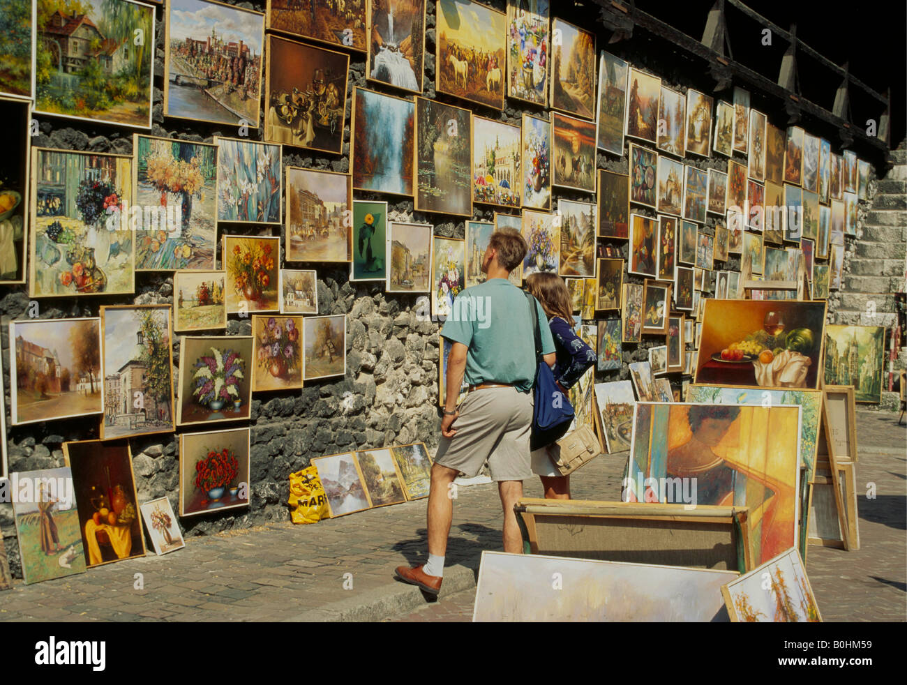 Paintings for sale at the Florianska Gate, Krakow, Poland Stock Photo ...