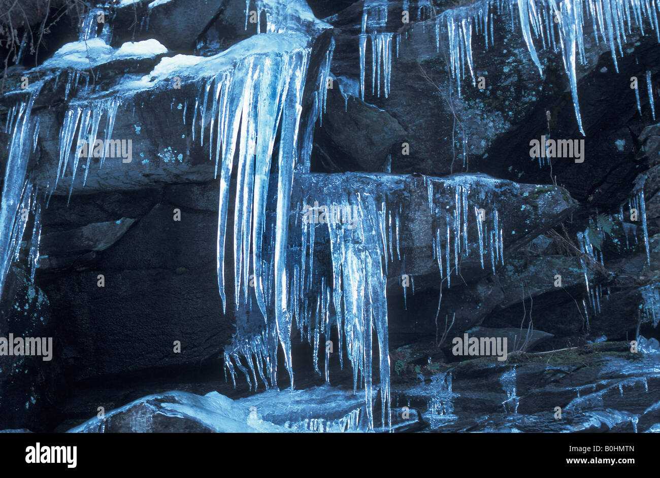 Sheets of icicles hanging from a rock face, Valle Verzasca Valley ...