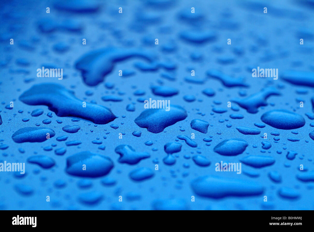 Water drops, water droplets formed on a blue surface Stock Photo - Alamy