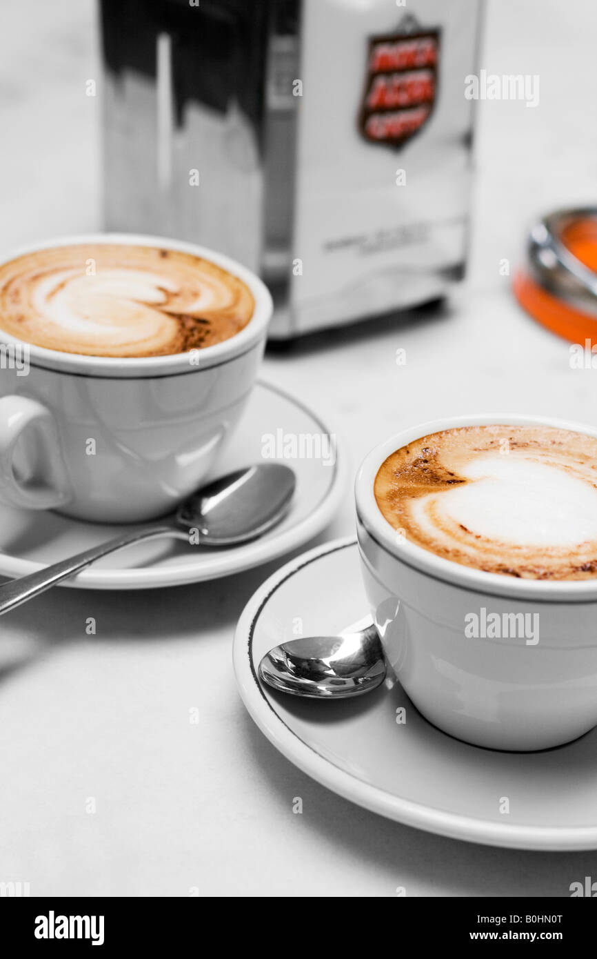 Two cups of cappuccino Stock Photo - Alamy