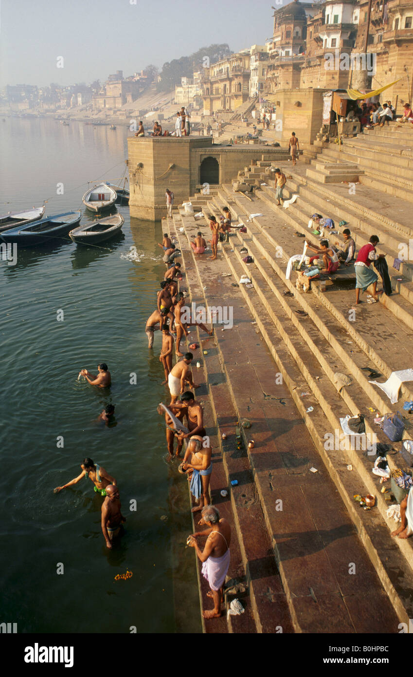 People washing in the sacred River Ganges, Varanasi, India Stock Photo ...