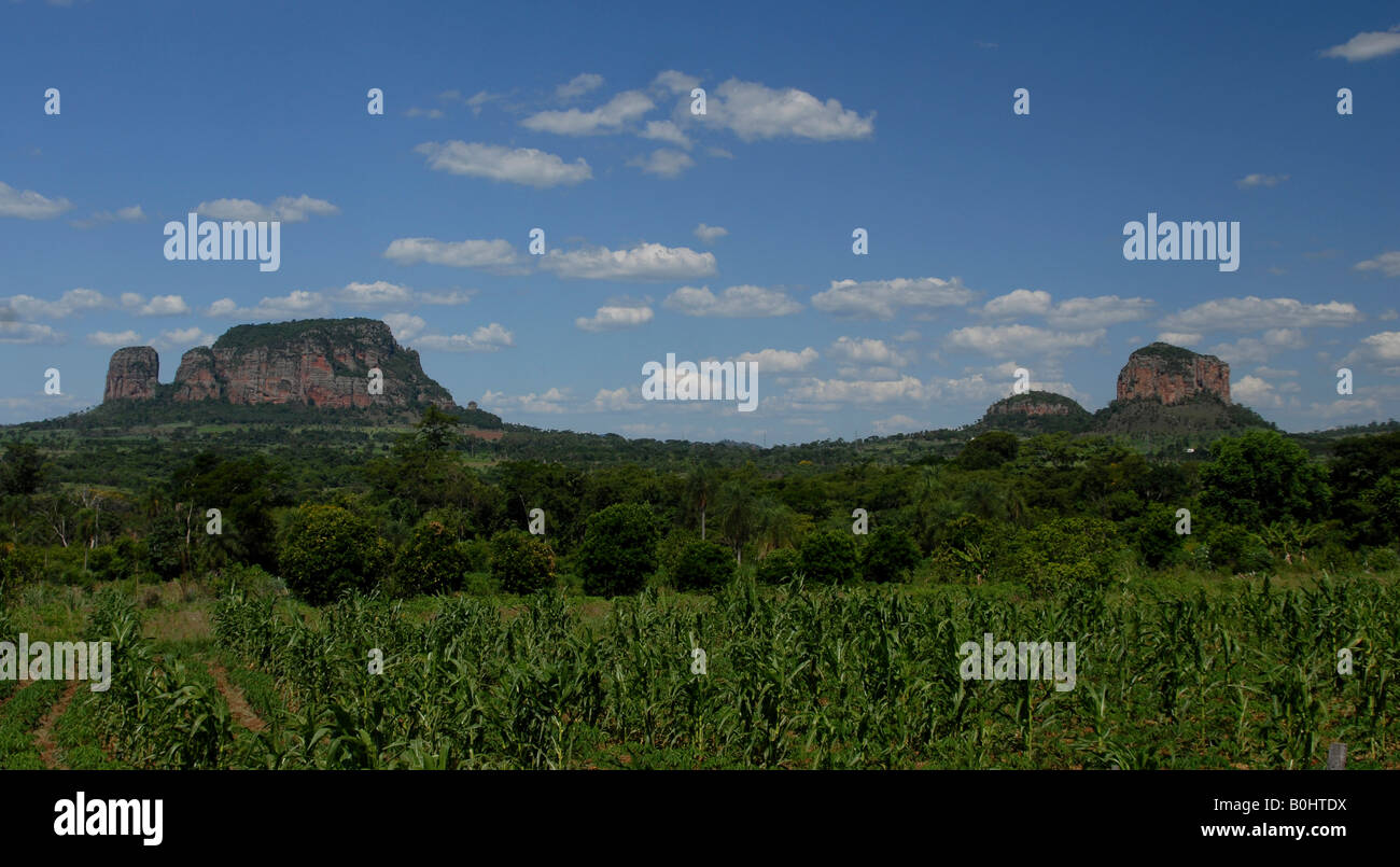 Cerro Memby and Cerro Pyla, monoliths against a blue sky, Concepcion ...