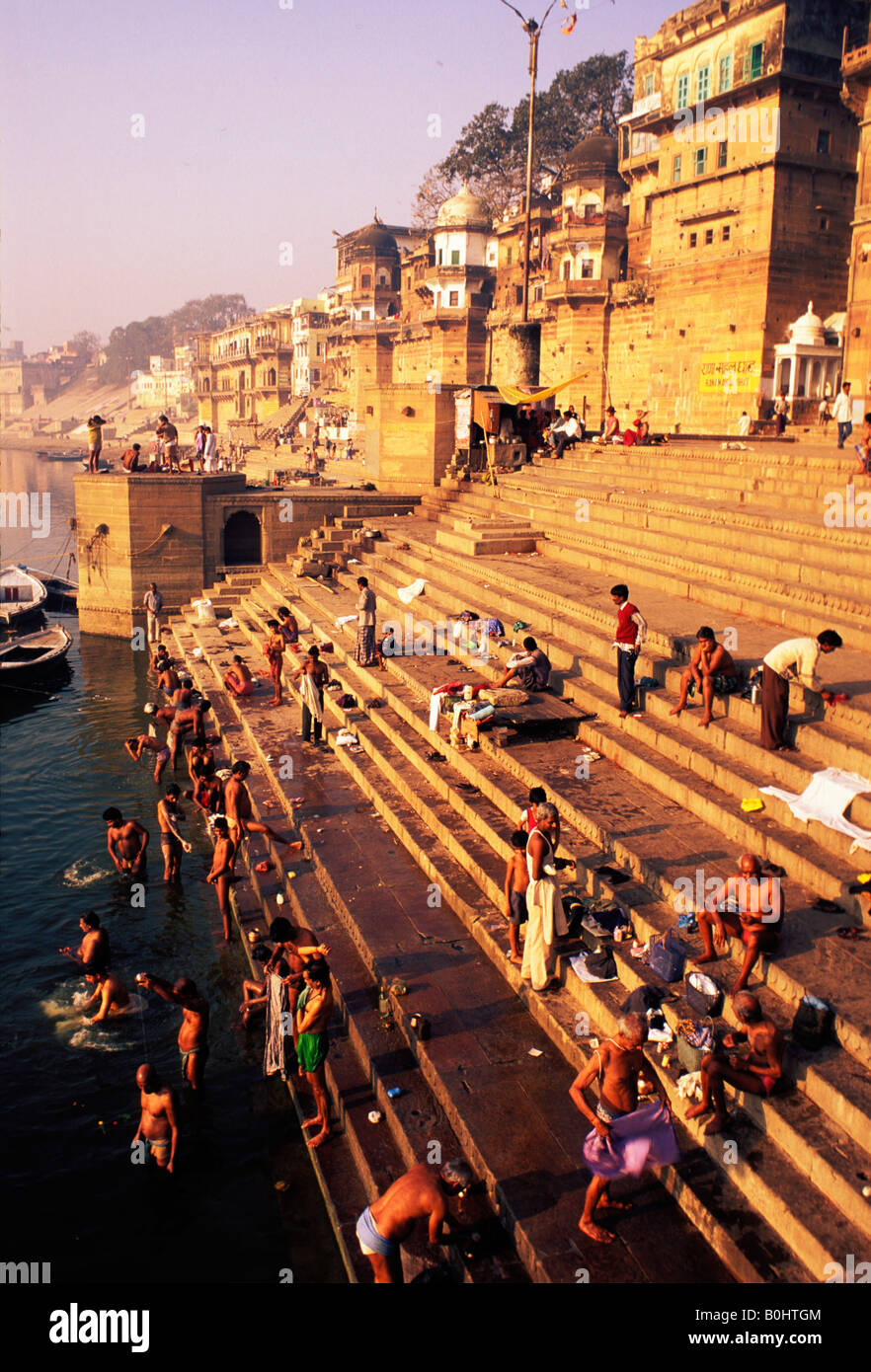 People washing in the sacred River Ganges, Varanasi, India Stock Photo ...