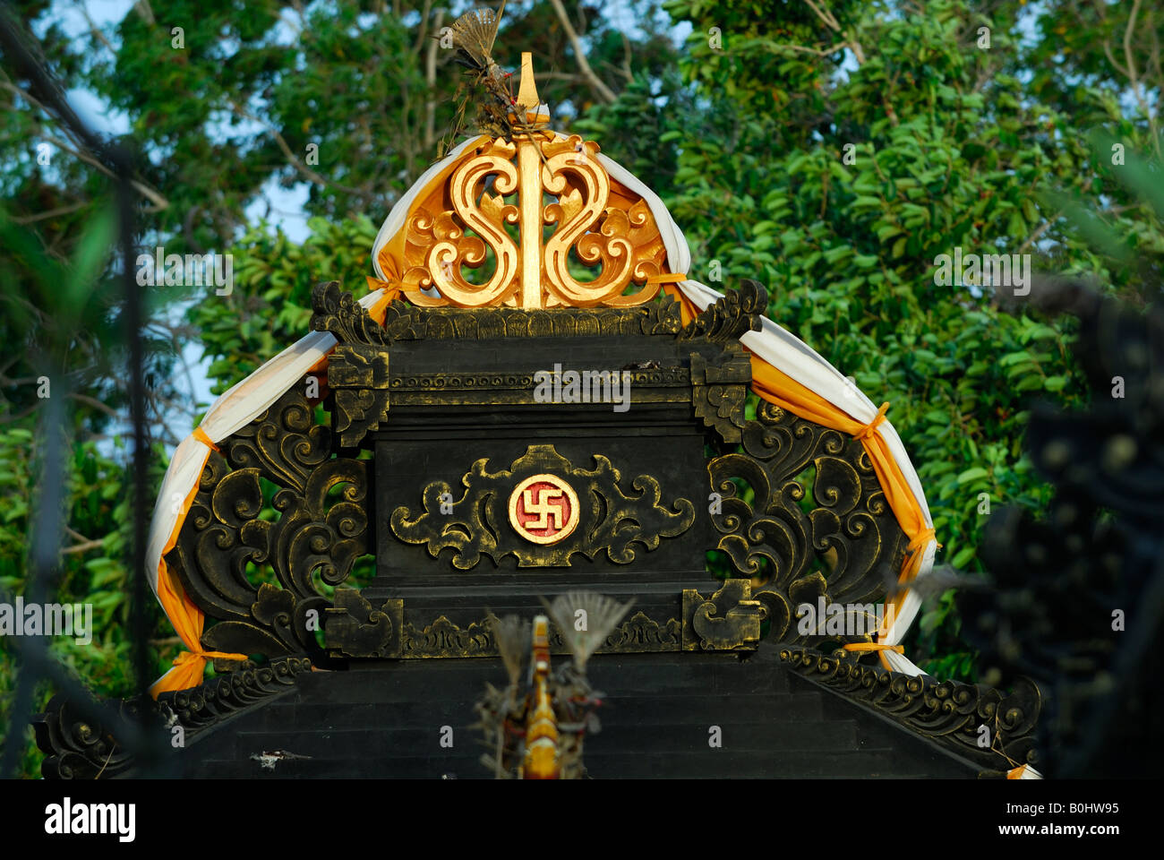 Swastika carved into temple portal, Jimbaran Bay, Bali, Indonesia Stock ...