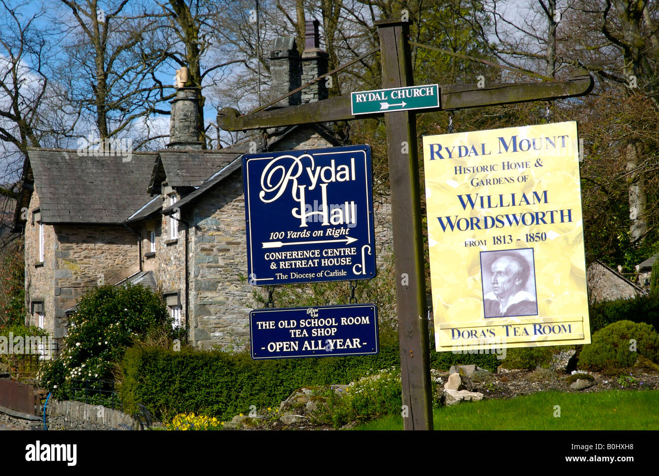 Sign for Rydal Mount, home of poet William Wordsworth, Rydal, near ...