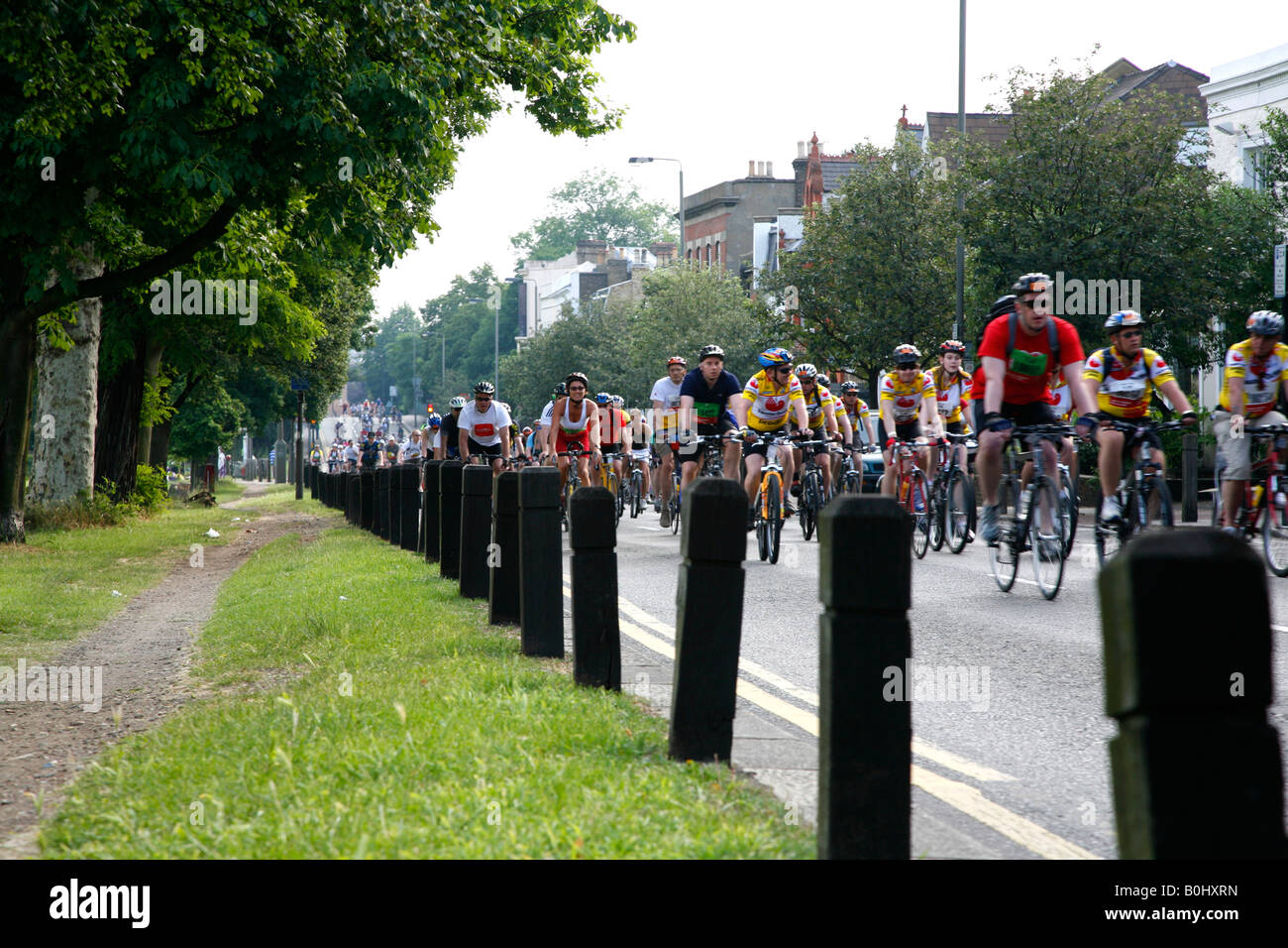 London to Brighton bike ride peleton at Wandsworth Common, London Stock ...