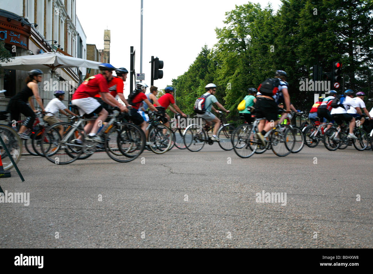 London to Brighton bike ride peleton at Wandsworth Common, London Stock ...