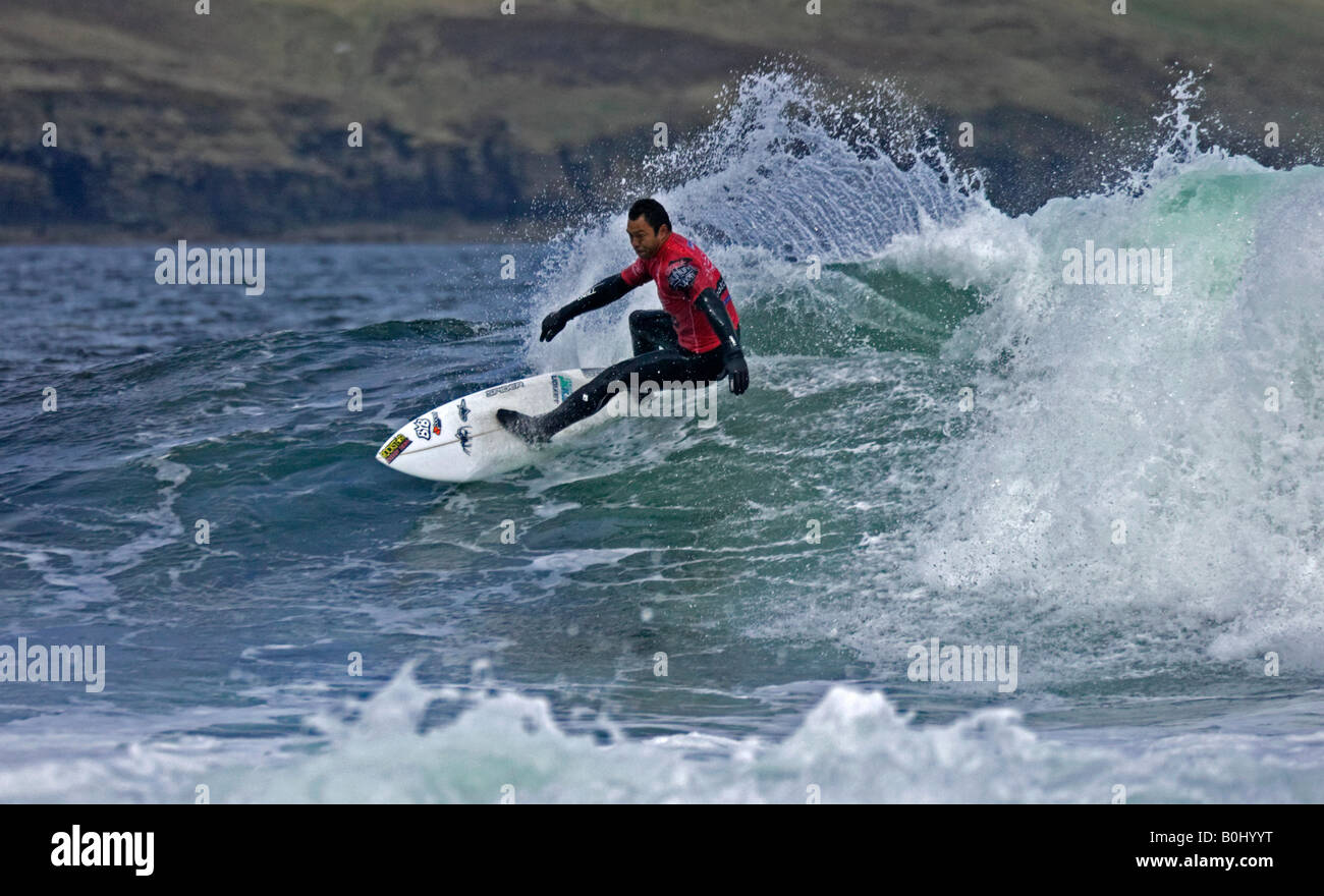 Surfer surfing at Thurso East, during the O'Neill Highland Open 2008 ...