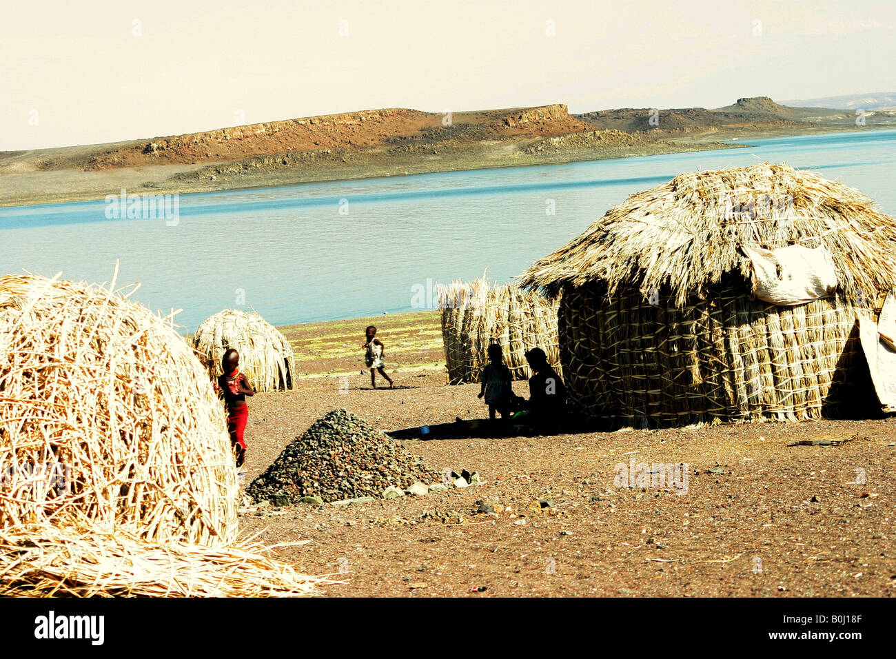 Africa Kenya Turkana District in northwest Kenya Straw huts in a ...
