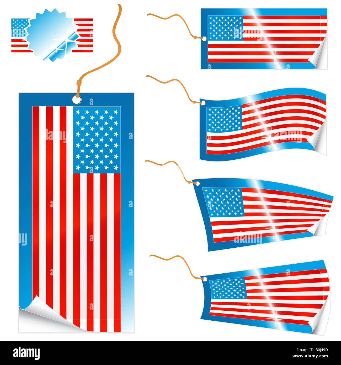 Vector illustrations of detailed American flag tags retail or info in ...
