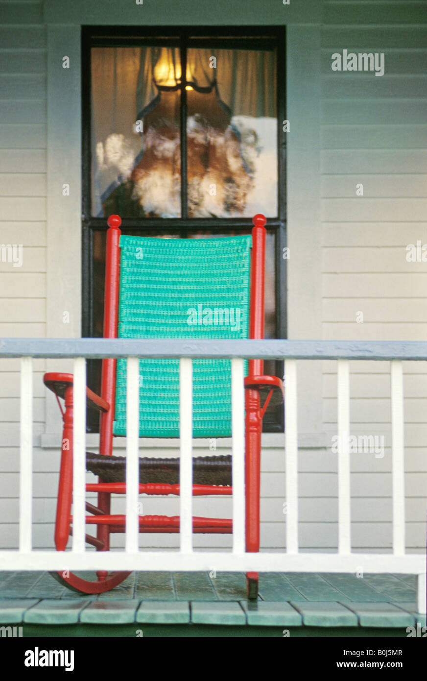 summer villa vacation house porch green wicker rocking chair Stock ...