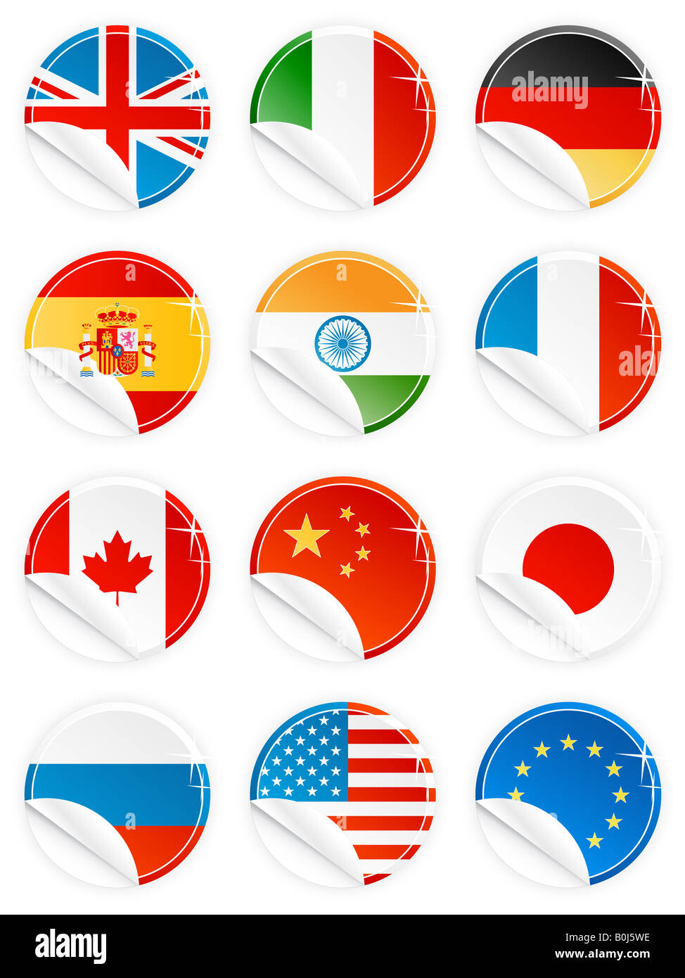 Vector illustrations of 12 national flag emblem buttons tags icons in ...