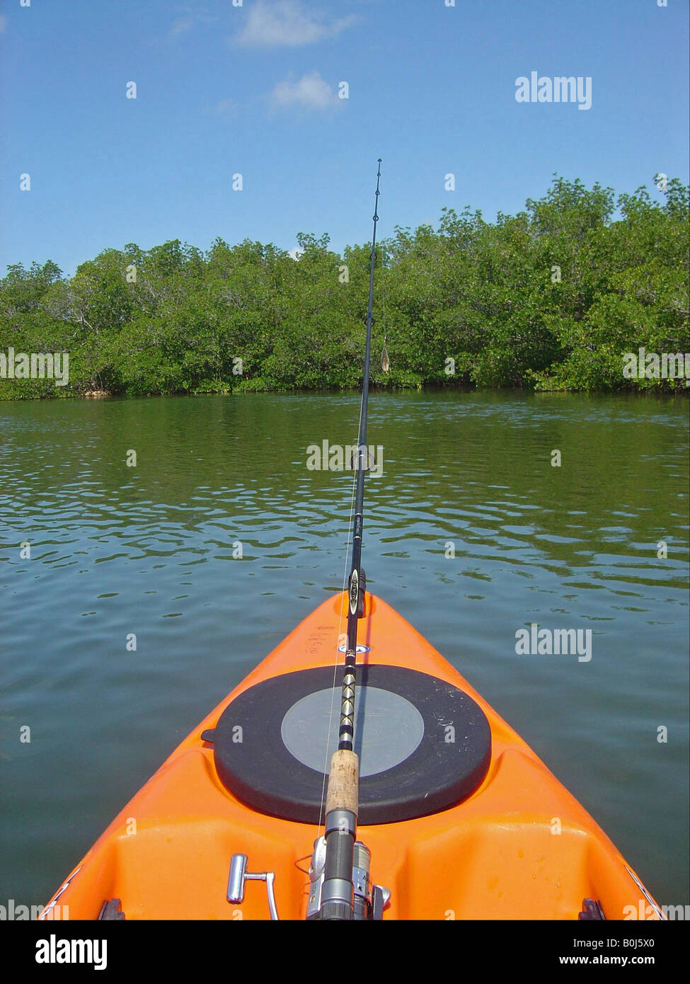 Kayak with fishing rod Stock Photo - Alamy