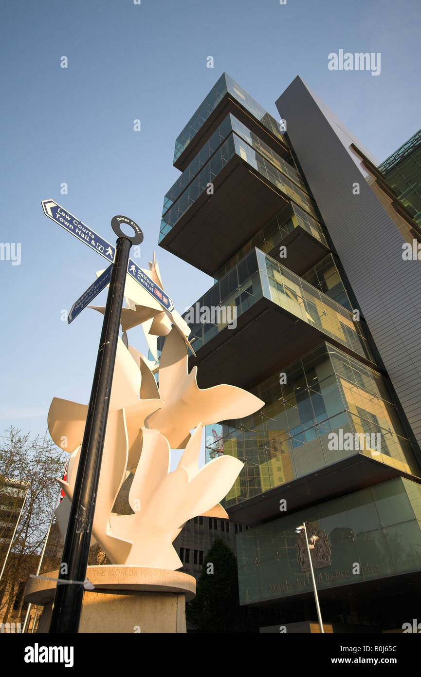 View of Manchester Civil Justice Centre, with Doves of Peace sculpture ...