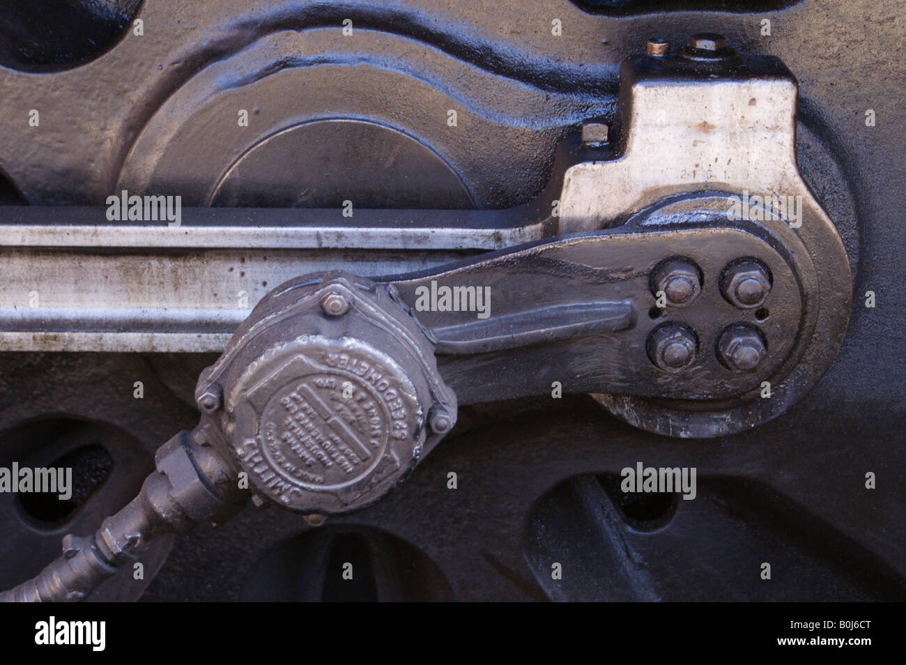 Speedometer on a steam engine (locomotive) on the Bluebell Railway ...