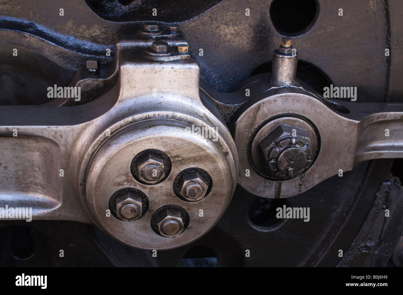Linkages on a steam engine (locomotive) on the Bluebell Railway, Sussex ...