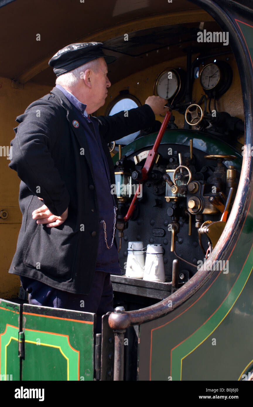 Footplate of steam engine (locomotive) at Sheffield Park Station on the ...