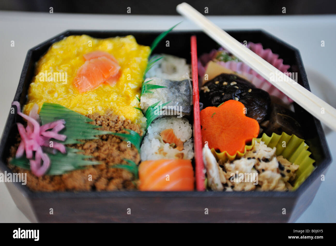 Detail of Japanese Bento food box containing many different varieties ...