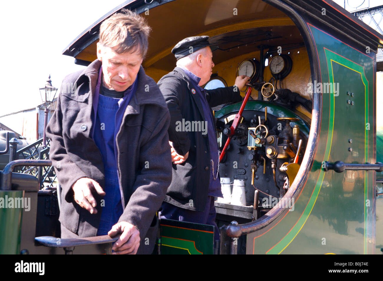 Footplate of steam engine (locomotive) at Sheffield Park Station on the ...