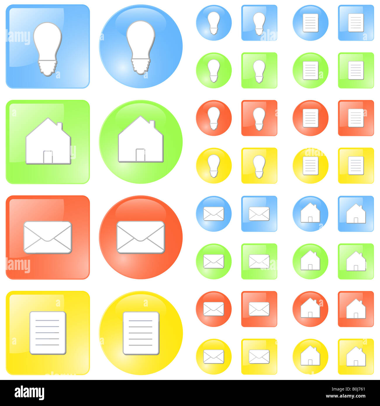 Vector illustration of simple slick glossy icons in four themes idea ...