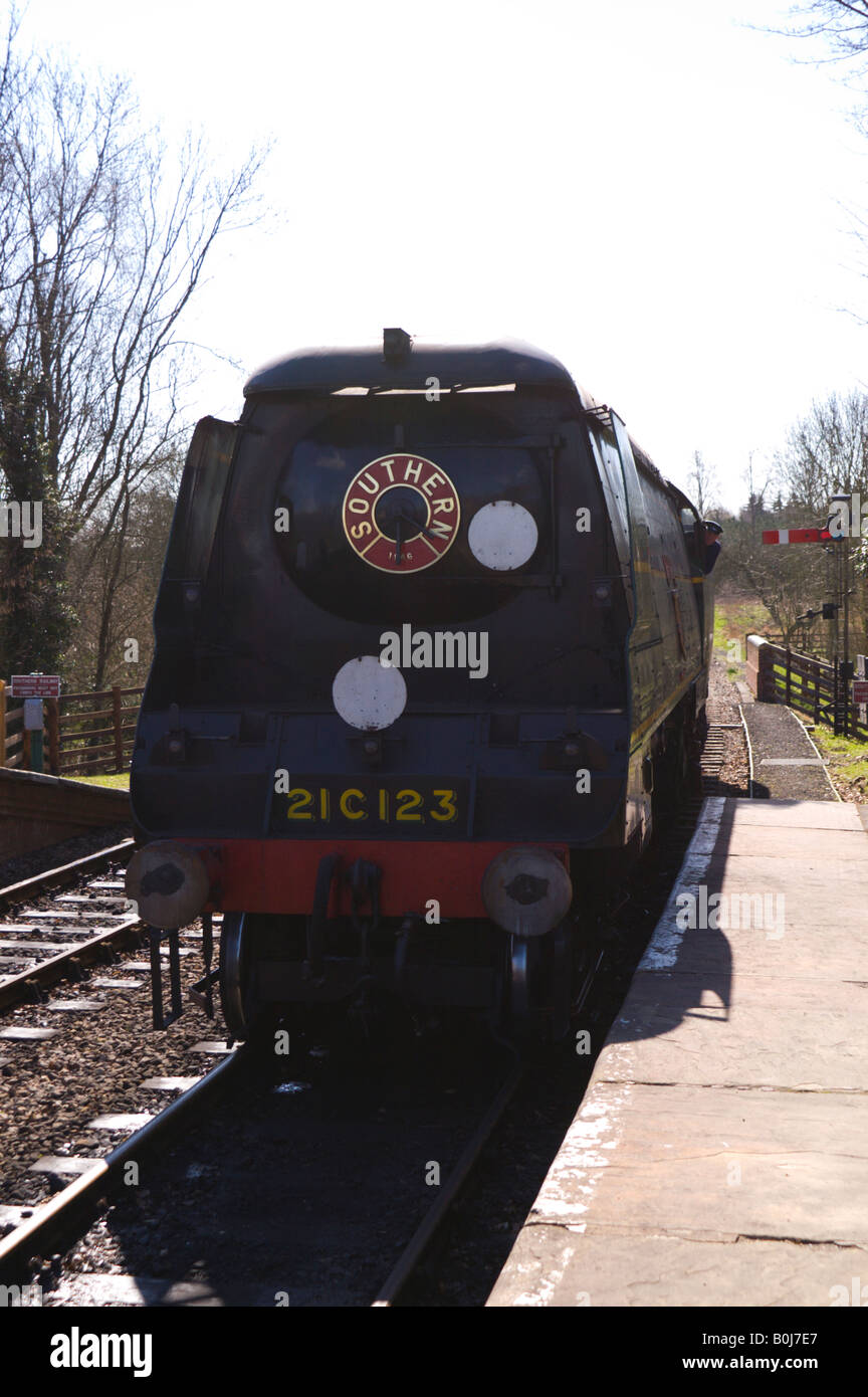 Steam engine (locomotive) at Kingscote Station on the Bluebell Railway ...
