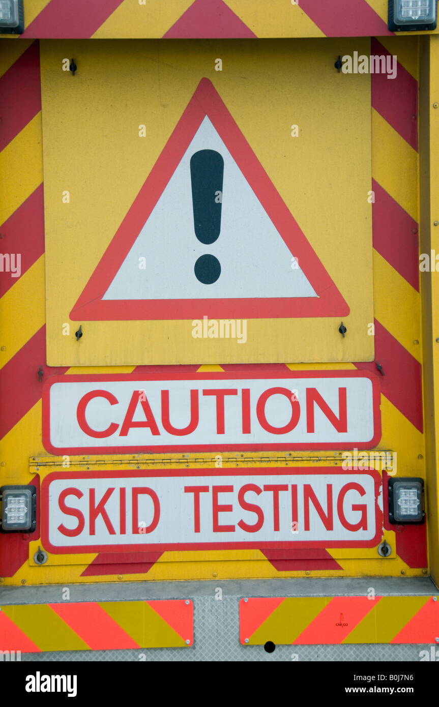 Caution Skid Testing sign warning on rear of truck Stock Photo - Alamy