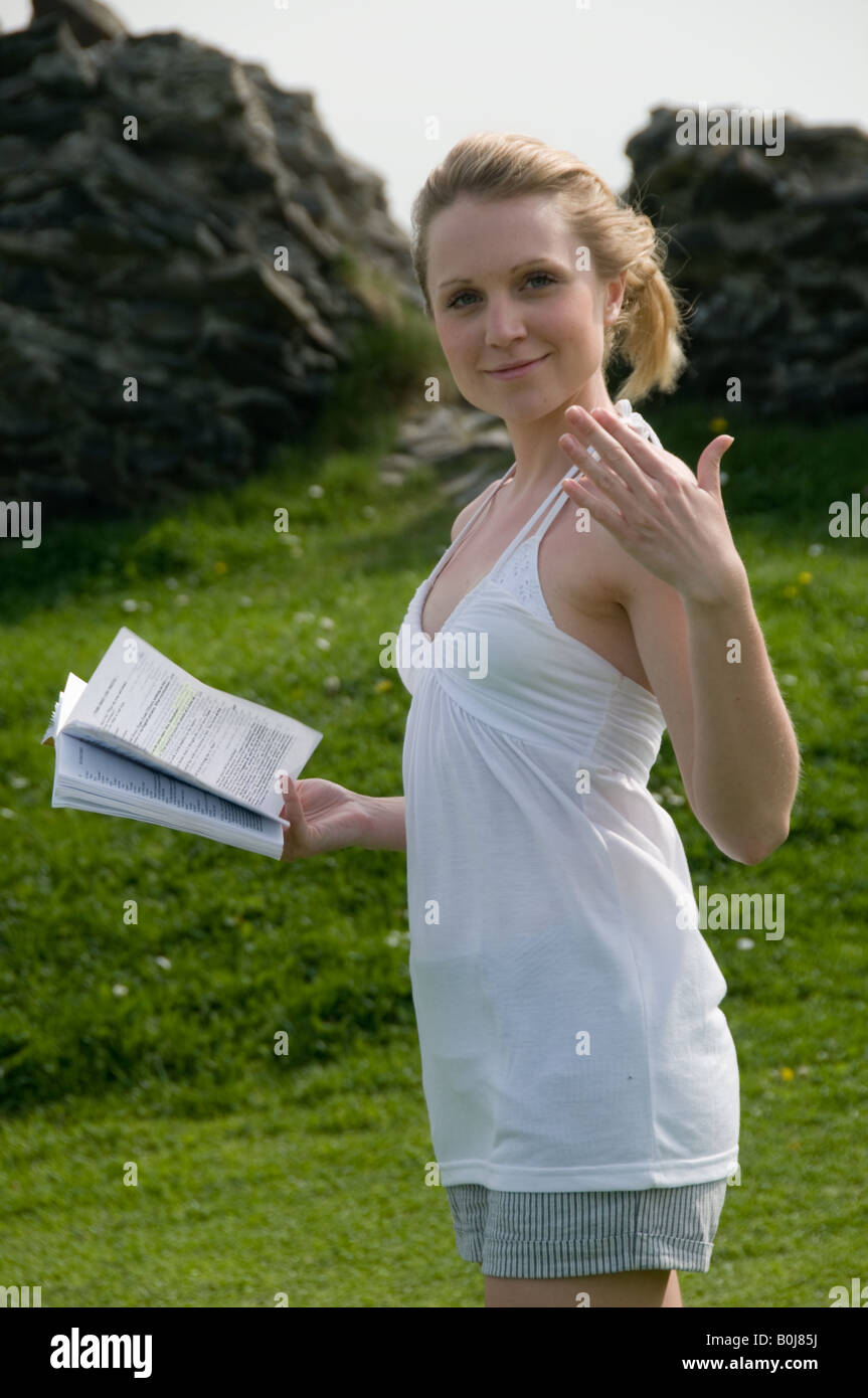 Young pretty blonde intelligent clever woman student at Aberystwyth ...