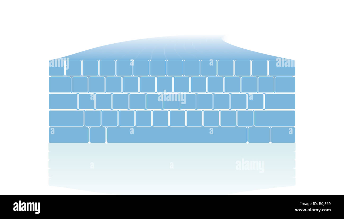 Simple keyboard illustration flying in from the horizon with reflection ...