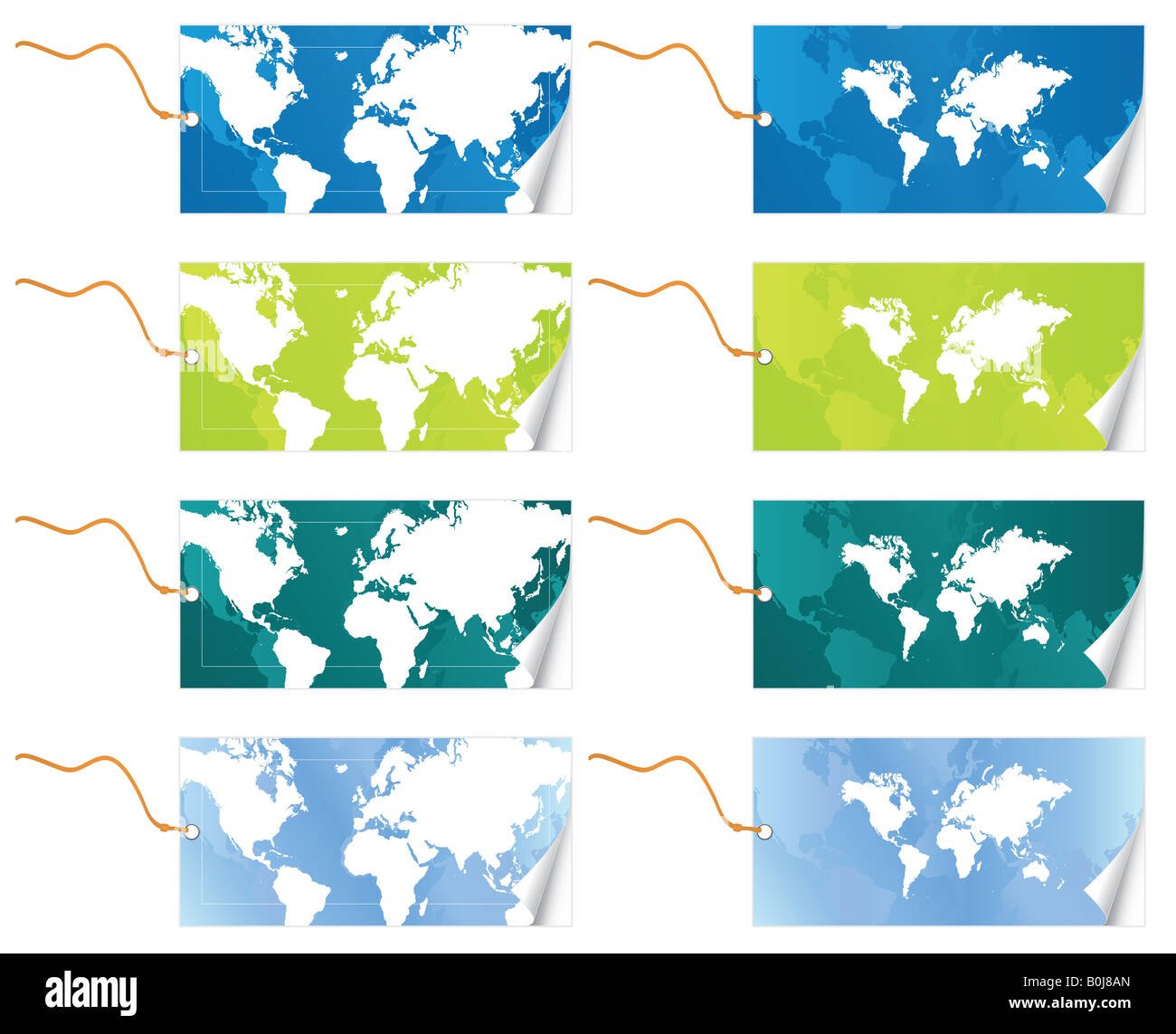 Vector illustration of two different world map slick tags with leash in ...