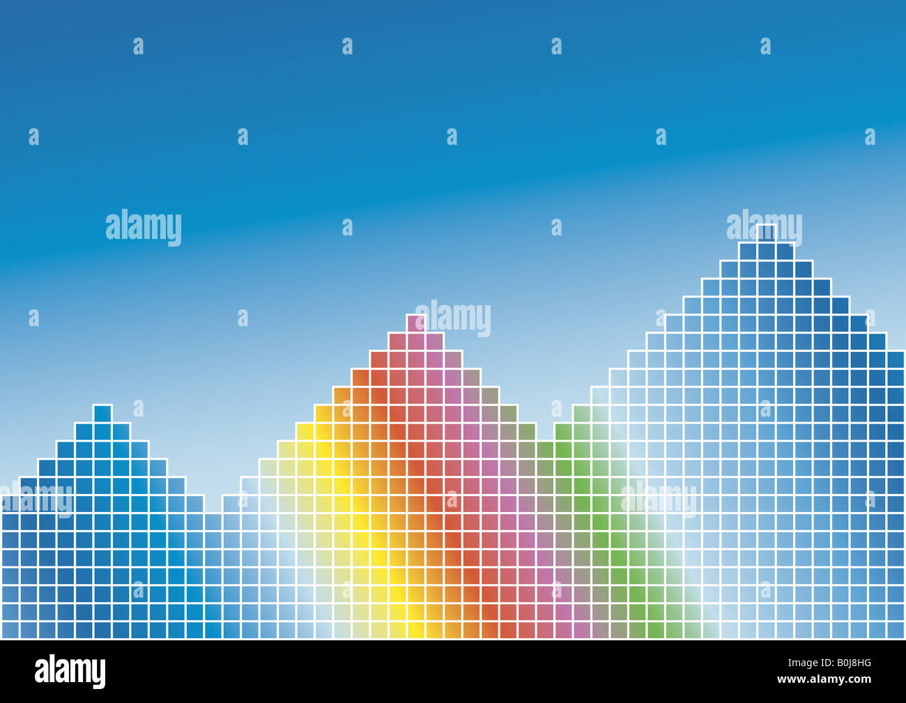 Vector illustration of a colorful rainbow with squared patterns and ...