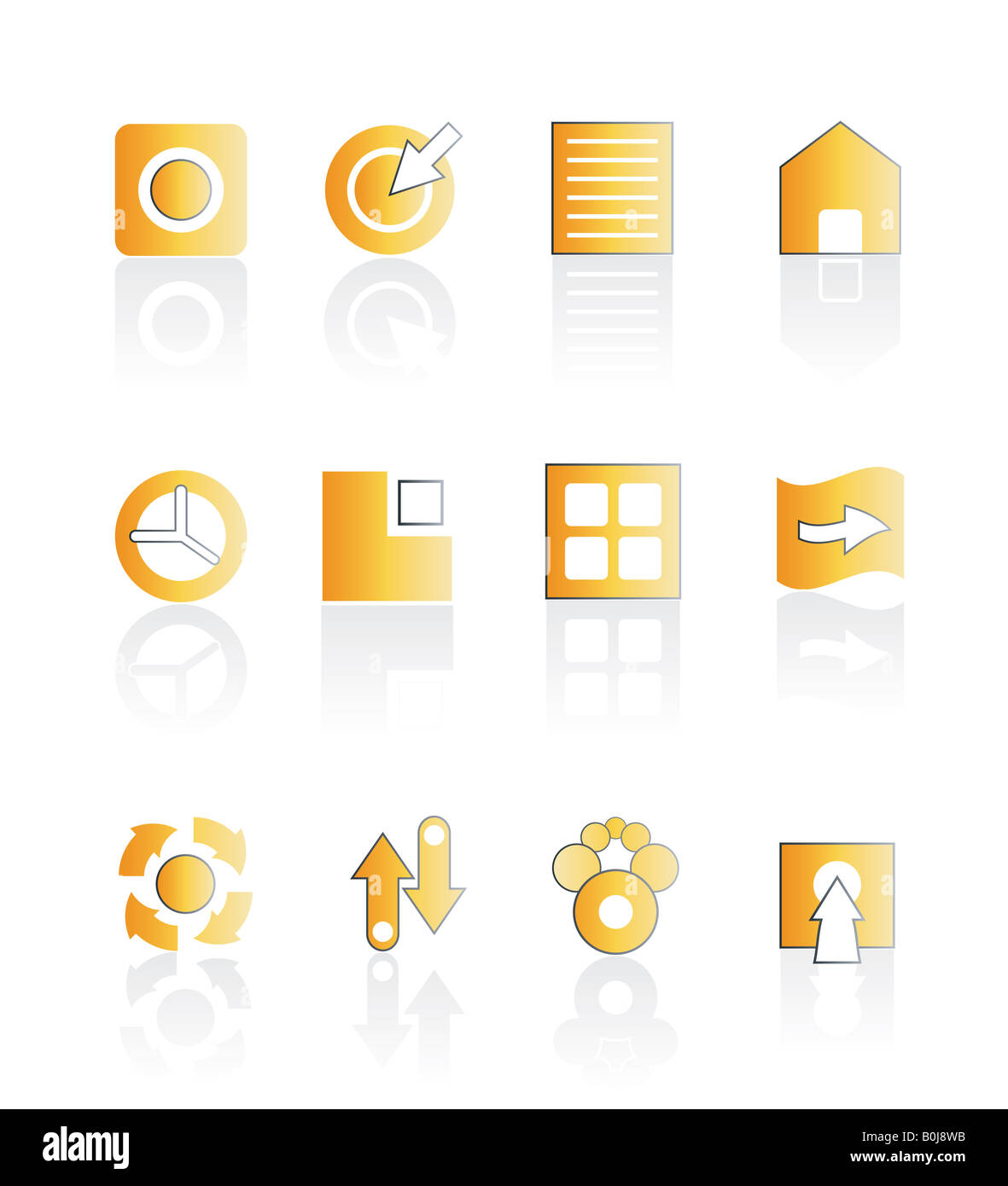 Vector illustration of asorted web icons in orange color with shadow ...