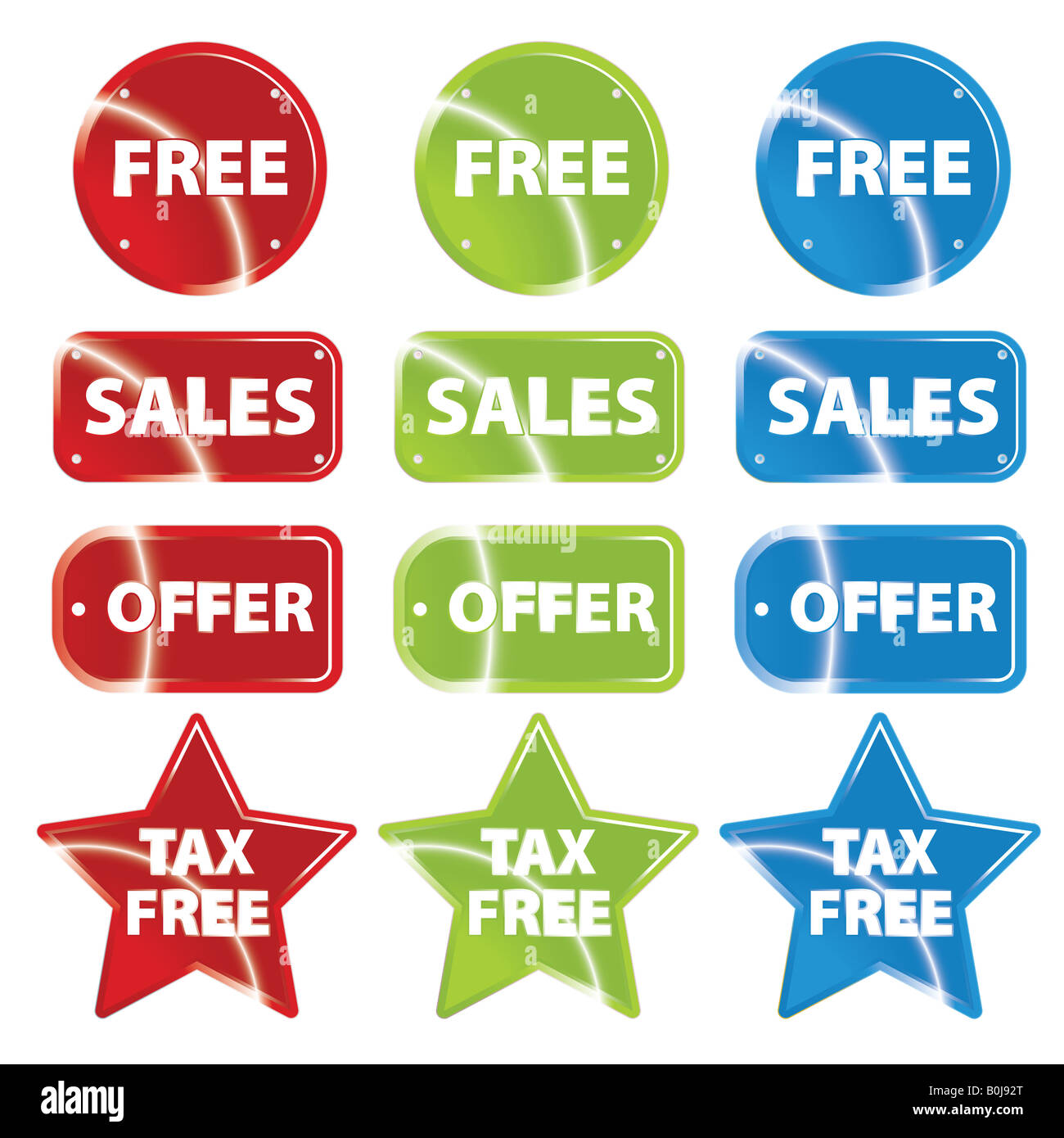 Vector illustration of 12 glossy metallic retail stickers and tags with ...