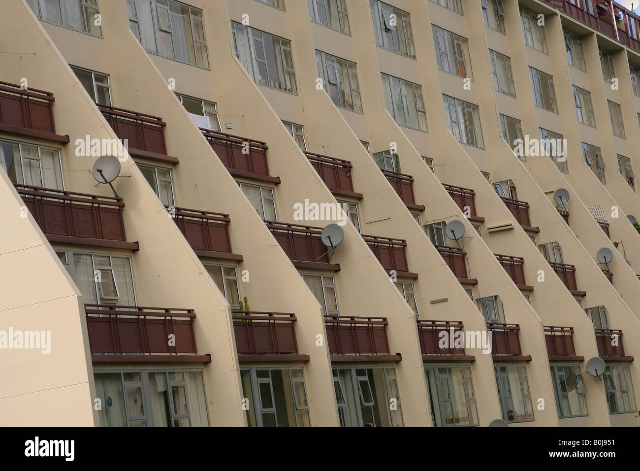 Apartments in apartment building, with lots of satellite dishes Stock ...