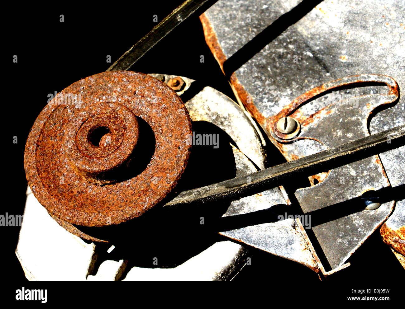 Rust colored pulley wheels hi-res stock photography and images - Alamy