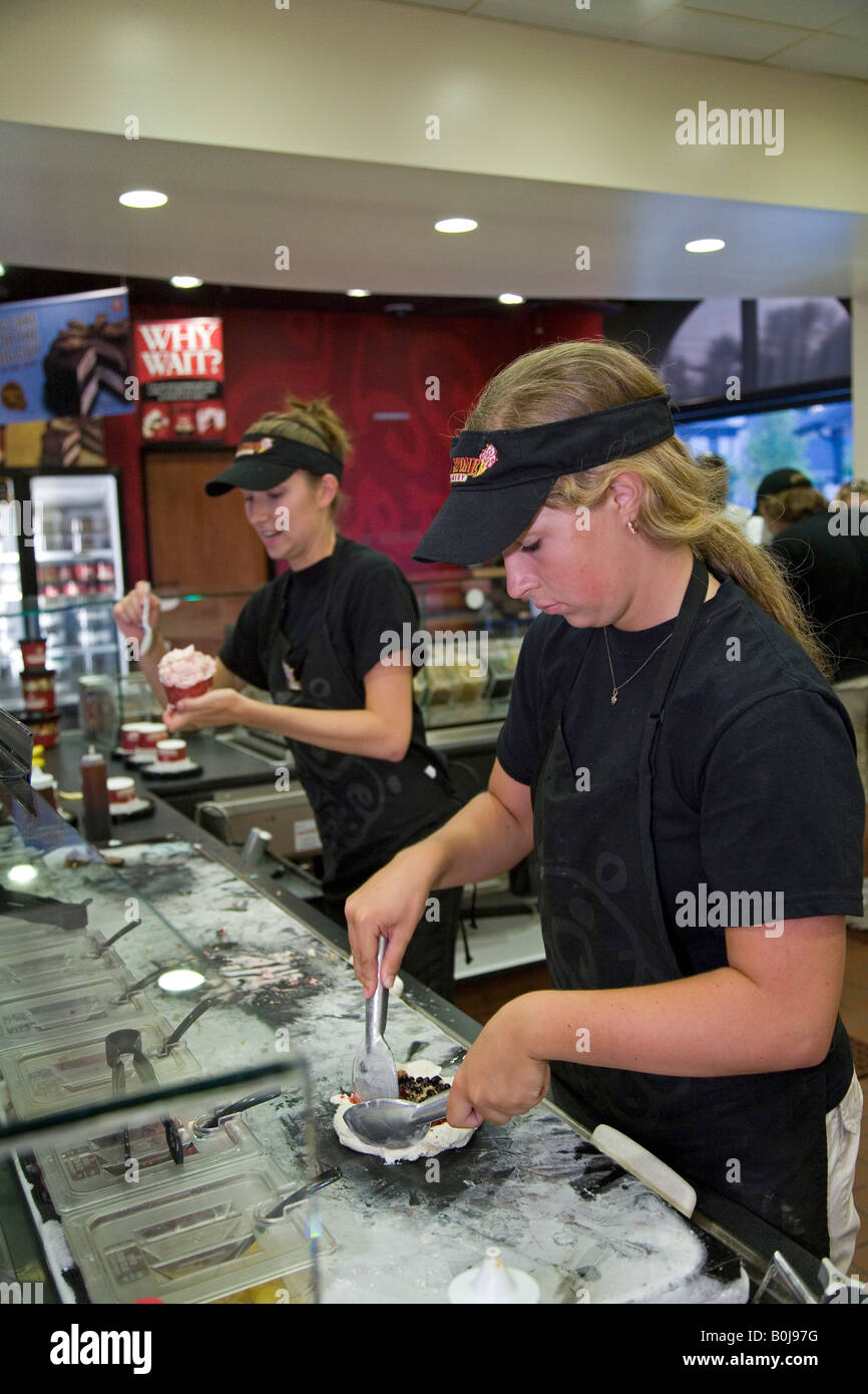 Teenage Worker at Ice Cream Store Stock Photo - Alamy