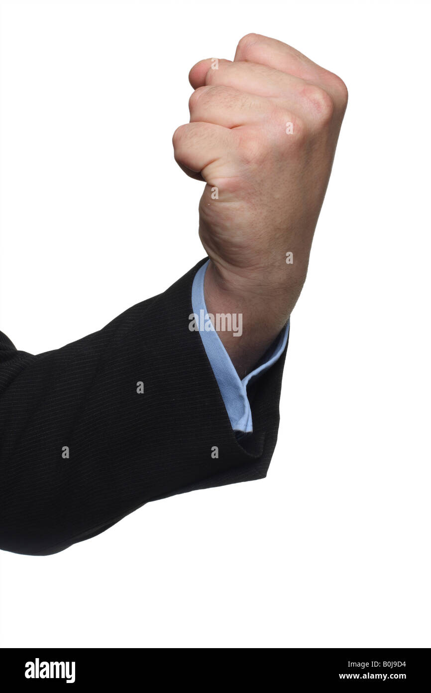 A clenched fist arm in business suit isolated on white Stock Photo - Alamy
