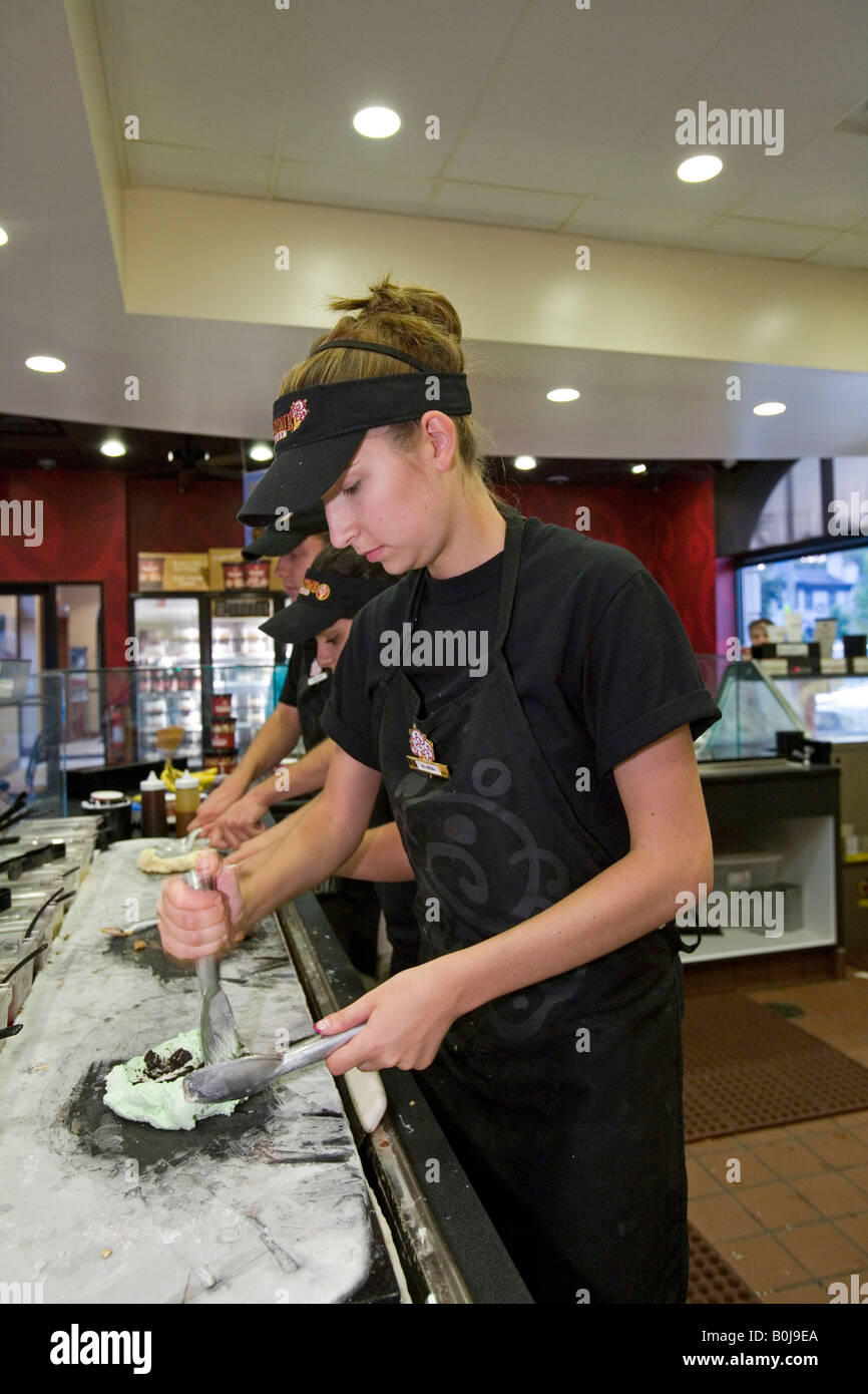 Teenage Worker at Ice Cream Store Stock Photo - Alamy