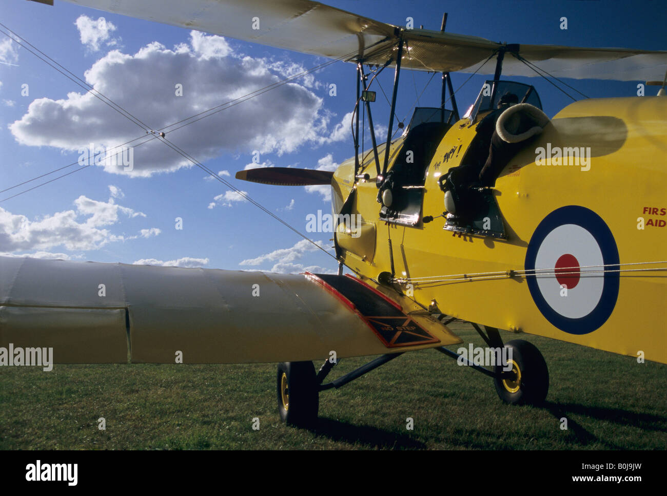 Old British trainer biplane De Havilland DH-82c Tiger Moth Stock Photo ...