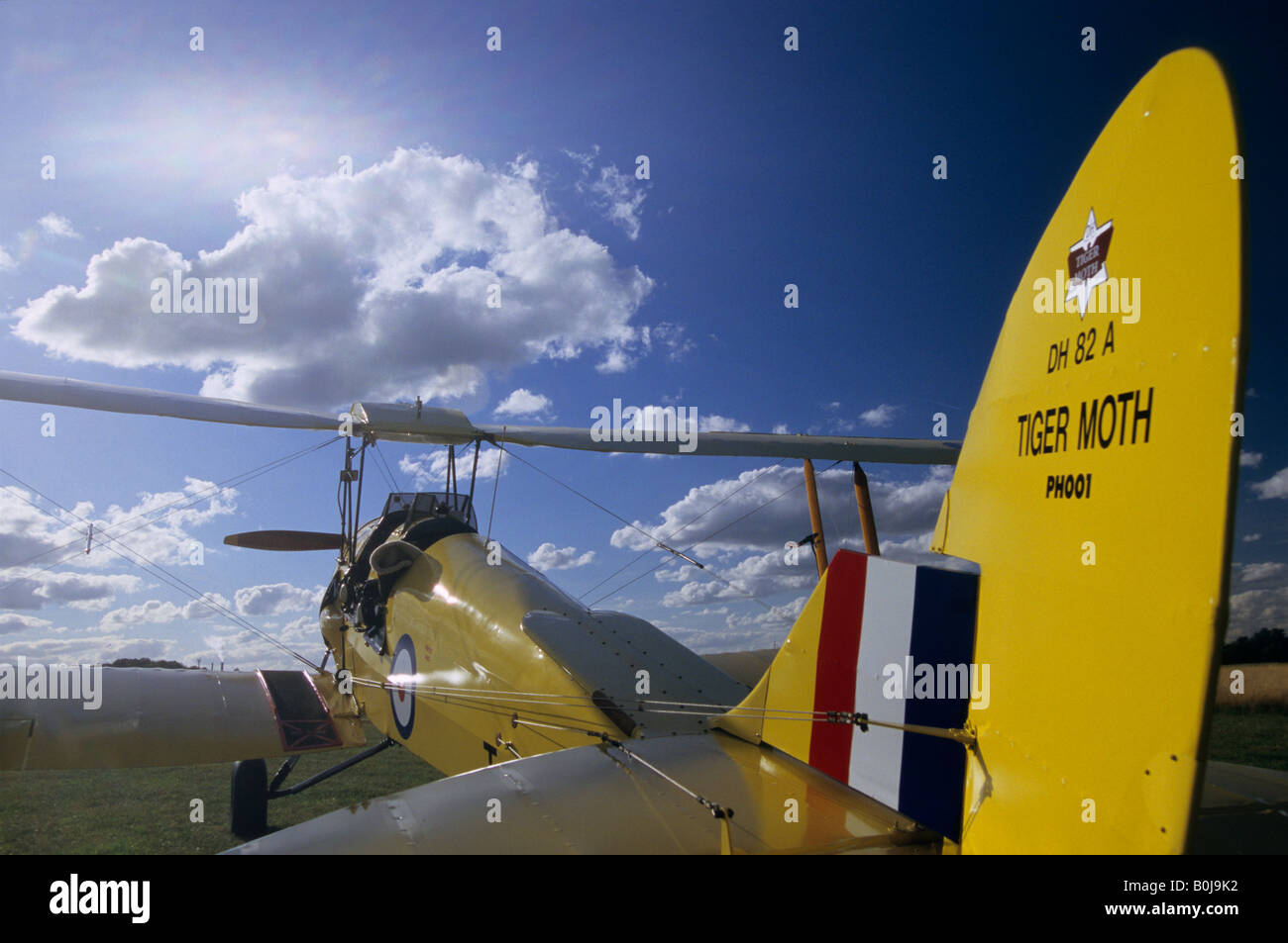 Old British trainer biplane De Havilland DH-82c Tiger Moth Stock Photo ...