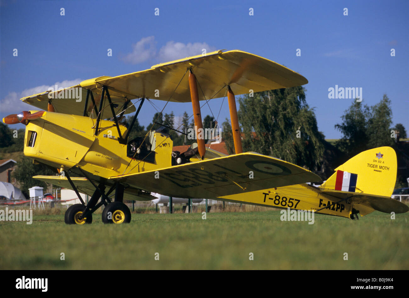 Old British trainer biplane De Havilland DH-82c Tiger Moth Stock Photo ...
