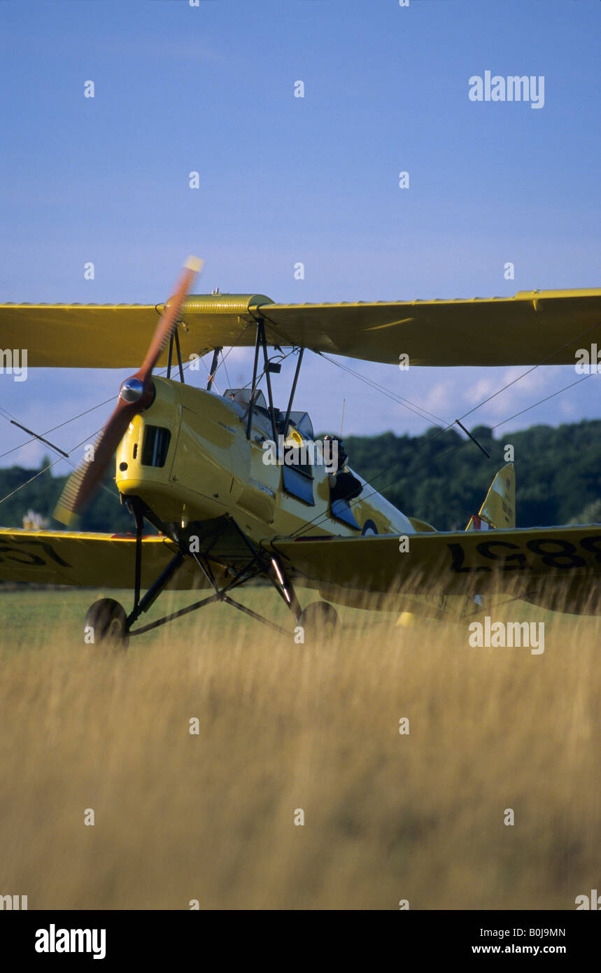 Old British trainer biplane De Havilland DH-82c Tiger Moth Stock Photo ...
