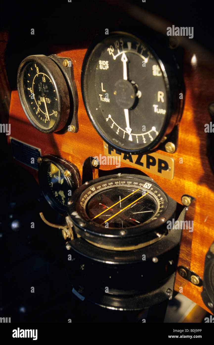 Magnet compass and bank / yaw indicators on an old trainer biplane De ...