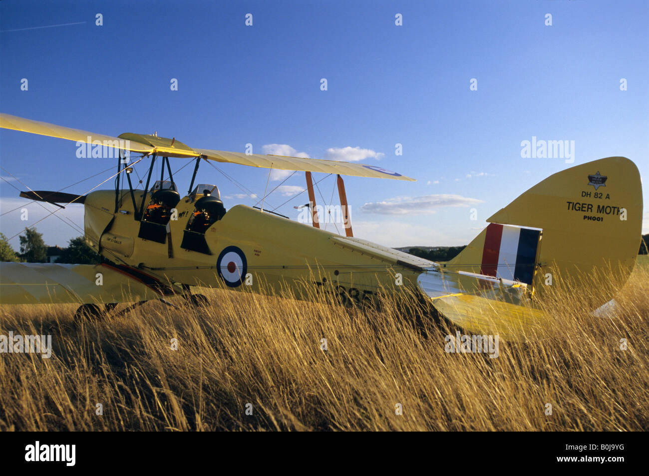 Old British trainer biplane De Havilland DH-82c Tiger Moth Stock Photo ...