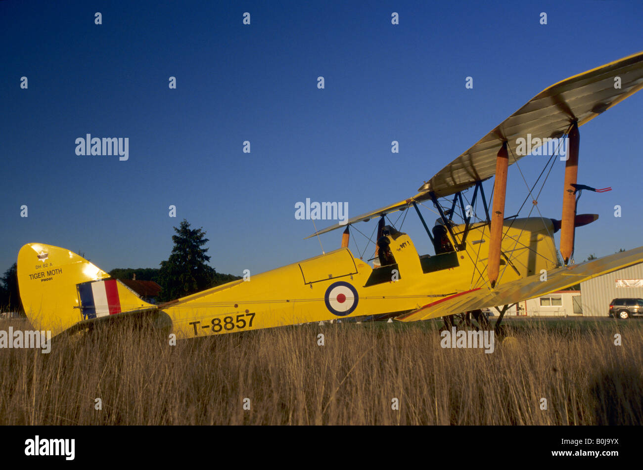 Old British trainer biplane De Havilland DH-82c Tiger Moth Stock Photo ...