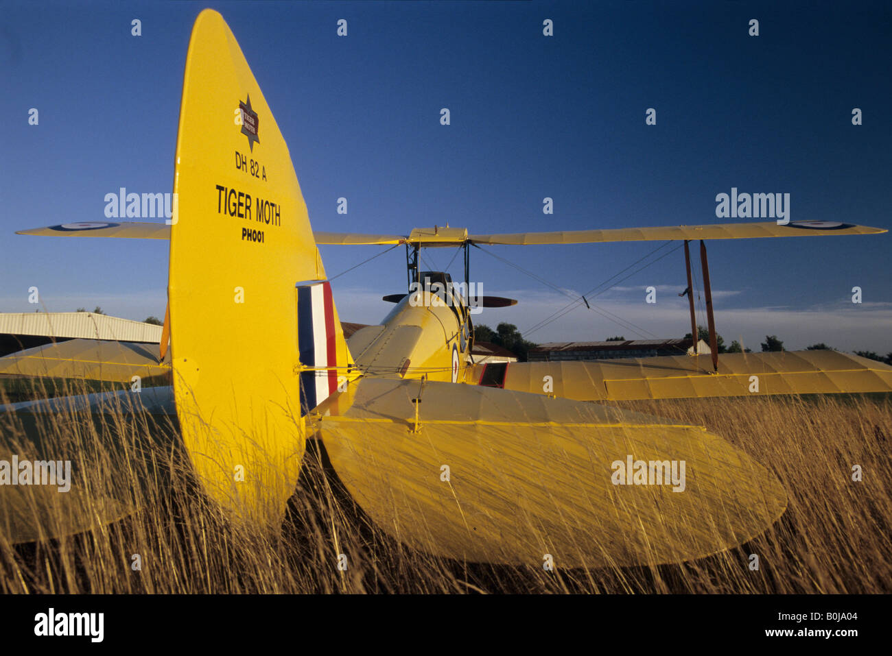 Old British trainer biplane De Havilland DH-82c Tiger Moth Stock Photo ...
