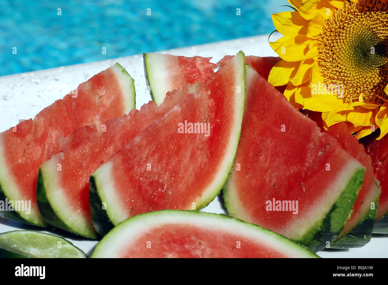 Watermelon wedges on a platter by a swimming pool Stock Photo - Alamy
