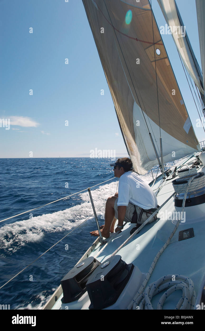 Man Sailing on Yacht Stock Photo - Alamy