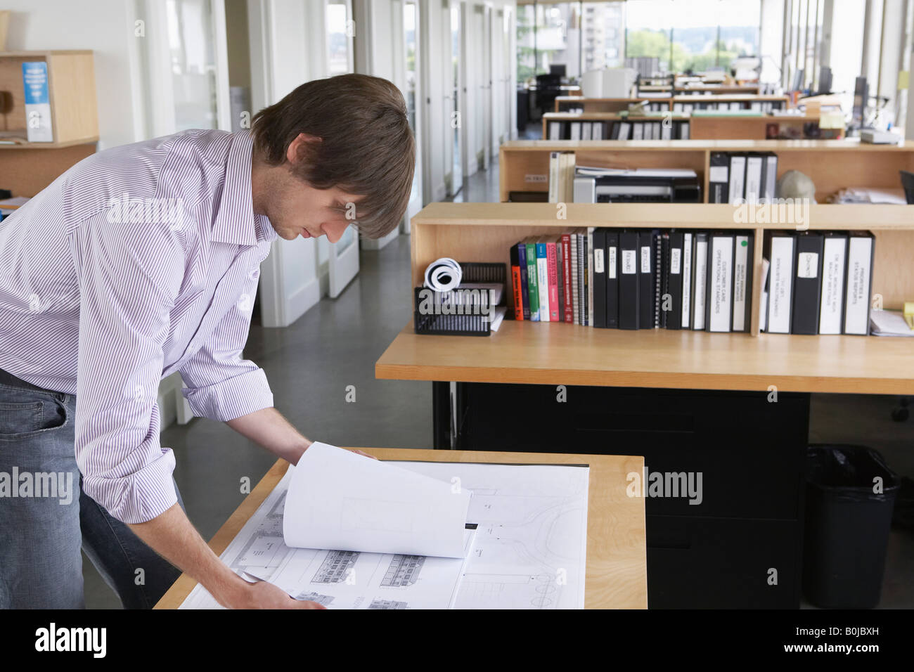 Man studying blueprint in office Stock Photo - Alamy