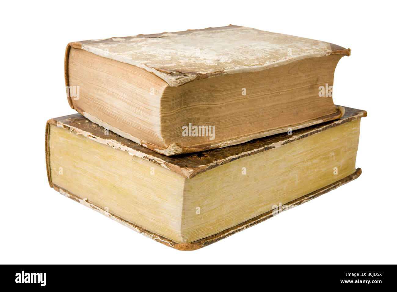 Two thick antique books over white background Stock Photo - Alamy